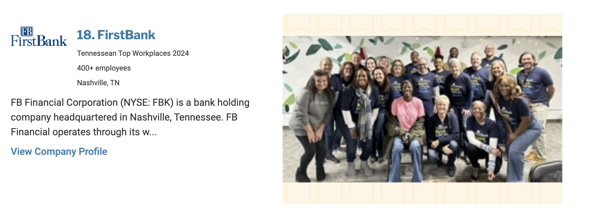 FirstBank Named to Tennessean Top Workplaces 2024 for the 10th Year in a Row - FirstBank